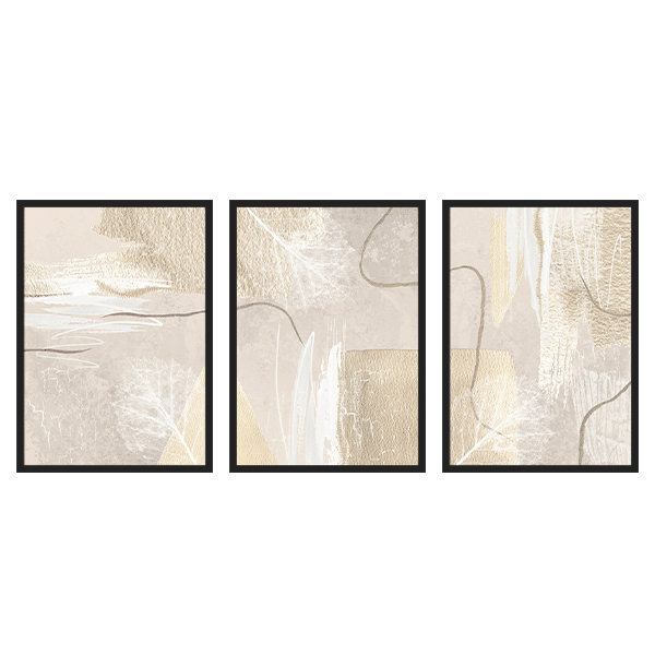 Conjunto de tres cuadros abstractos beige | Decoración de pared – kudeko