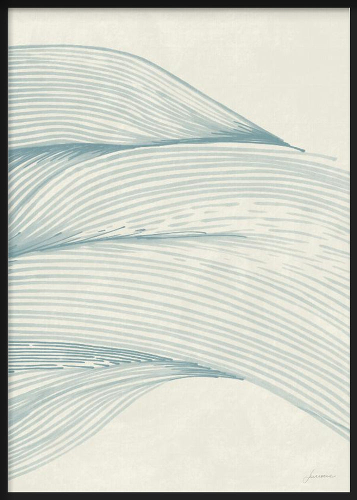 Cuadro abstracto con líneas suaves en azul claro. kudeko.com