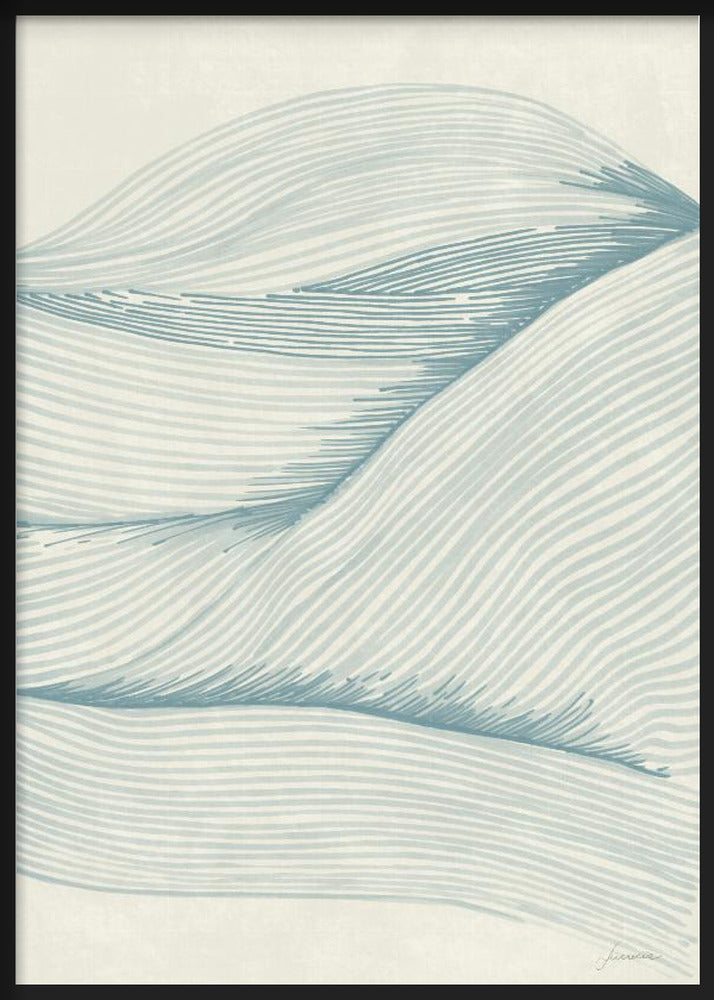 Cuadro abstracto con líneas ondulantes en azul claro. kudeko.com