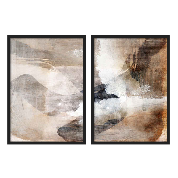Conjunto de dos cuadros abstractos en tonos cálidos y beige kudeko.com