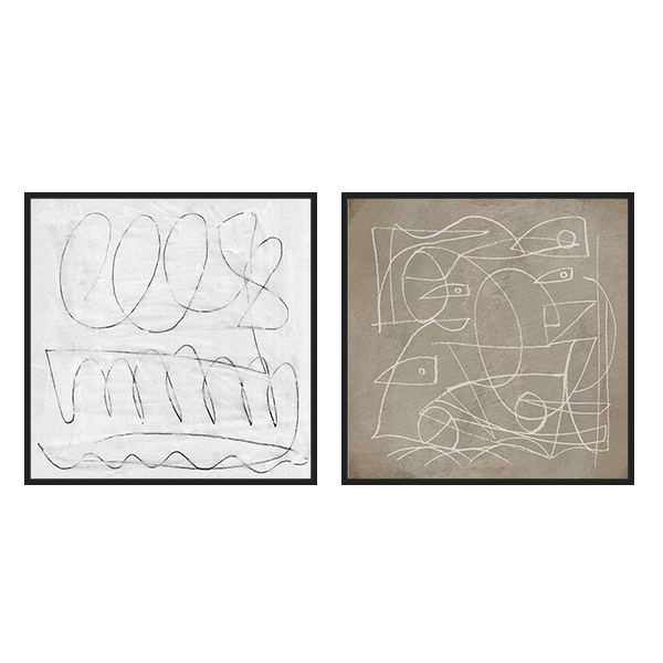 Conjunto de dos cuadros cuadrados abstractos con líneas curvas y ...