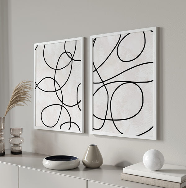 Conjunto de dos cuadros de líneas neutras | Decoración de pared – kudeko